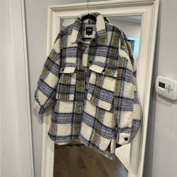 Zara | Jackets & Coats | Zara Oversized Plaid Overshirt Shacket Jacket ...